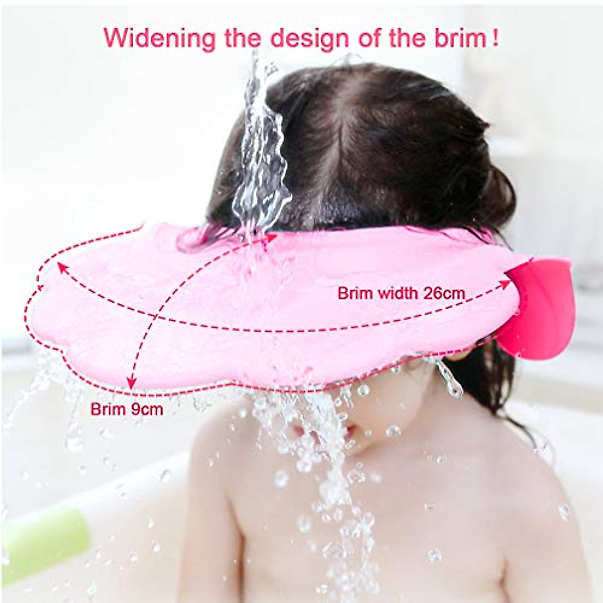 Maveek Baby Bathroom Safety Visor Caps Child Shower Cap，Adjustable Sticker, Comfortable, Soft, Safe, Waterproof & Elastic Ring Hat – for Showers, Bathing, Hair Cut, Pool, Beach, Toddlers (Pink)
