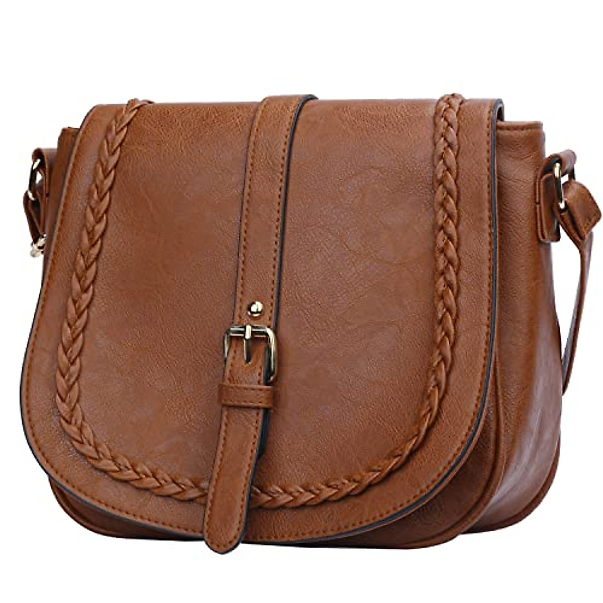 KKXIU Vintage Leather Flap Crossbody Bags for Women and Teen Girls Shoulder Purses (A-Brown)
