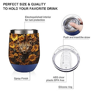 WYUSPGK 304 Stainless Steel Insulated Cup, Leopard And Sunflower Print Smooth Rim, Durable & Reusable - Perfect for Office, Home, And Travel