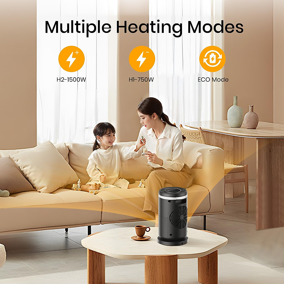 Space Heater, 1500W Portable Heaters for Indoor Use, Small Space Heater for Office, Mini Heater with Digital Display, 12H Timer, 3 Modes, 90°Oscillation, PTC Ceramic Electric Heater for Bedroom Home