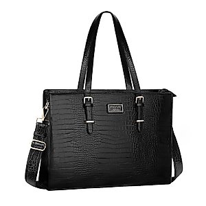 MOSISO Laptop Bag for Women Compatible with MacBook Air 15 inch M2 A2941 2023/Pro 16 inch M3 M2 M1 2023-2019, Crocodile Grain Waterproof PU Leather Large Capacity Work Travel Case, Black