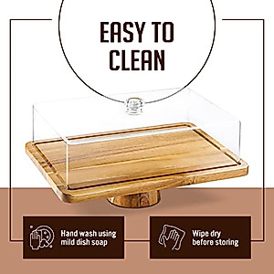Cake Stand with Acrylic Dome Lid 2-in-1 Multifunctional Rectangular Shatterproof Dessert Table Display Set with Acacia Wood Serving Platter, Veggie Tray, Fruit Bowl, Donut Stand Plate by Homesphere