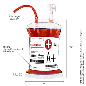Blood Bag drinking. Set of 20 fake iv Blood Bags for Drinks, 11.5Oz, with Extra Syringe Set of 20 Labels and Clips. Drink pouches Halloween/Vampire/Zombie/Nurse Graduation/decorations Party suplies