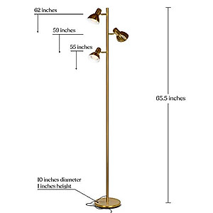 Brightech Ethan Floor Lamp, Dimmable Standing Lamp for Bedroom Reading, Great Living Room Décor, Modern LED Lamp for Living Rooms, Tall Tree Lamp for Offices - Brass