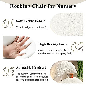 NIOIIKIT Nursery Rocking Chair, Modern Sherpa Upholstered Fabric Glider Rocker, Rocking Chair for Nursery, Comfy Armchair with High Backrest, Leisure Sofa Chair for Living Room Bedroom (Beige)