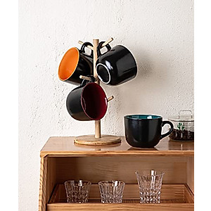 GBHOME Jumbo Soup Mugs with Handles, 24 Oz Large Coffee Mugs Set of 4, Ceramic Soup bowls for Coffee,Cereal,Snacks,Salad,Noodles etc Soup Cups,Microwave&Dishwasher safe-Matte Black, Colorful Inside