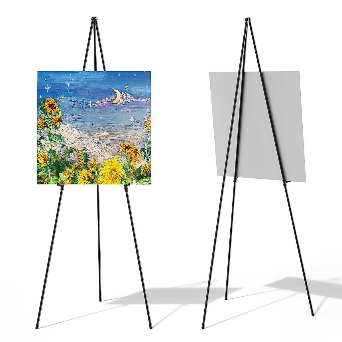 Thicken Display Easel Stand for Wedding - 63" Instant Tripod Collapsible Portable Sturdy Floor Easel - Easy Folding Adjustable Poster Metal Stand for Signs, Display Show, Artist, Art, Painting - Black