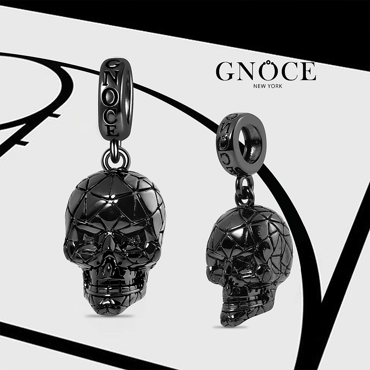 GNOCE Black Skull Pendant Charm Sterling Silver Black Plated Horror Dangle Charm Fit Bracelet/Necklace For Women Wife