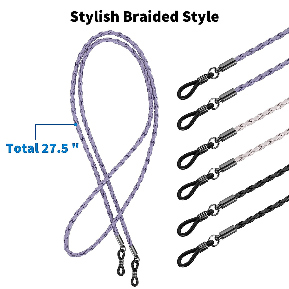 BILIONE Eyeglass Strap, 6 Pcs 2 Styles Premium Leather Glasses Holder Chain, Multicolor Eyewear Retainer for Women Men