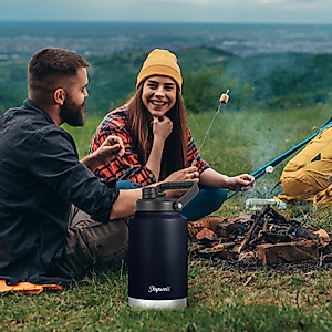 SkyWell 1 Gallon Insulated Water Bottle with Handle and Wide Mouth Water Flask Sweat-Proof and Leak-Proof 128 Oz Stainless Steel Water Jug for Outdoors, Navy