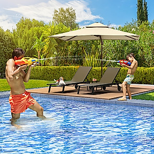 YITAHOME Patio Chaise Lounge Set of 3, Outdoor Lounge Chairs with Side Table, Adjustable Backrest Poolside Loungers with Wheels for Pool Beach Patio Lawn Porch - Brown