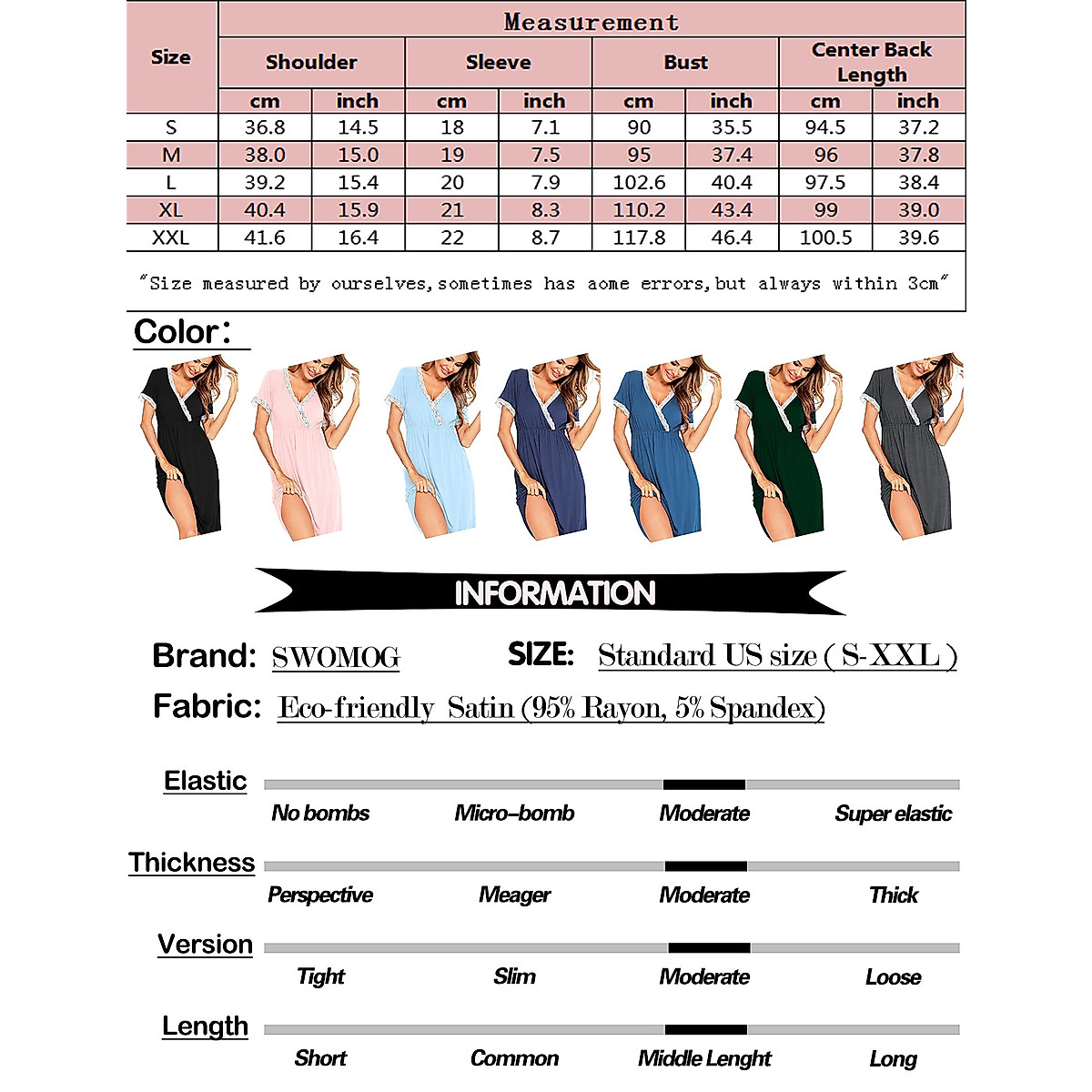 SWOMOG Women 3 in 1 Delivery/Labor/Nursing Nightgown Short Sleeve Pleated Maternity Sleepwear for Breastfeeding Navy Blue