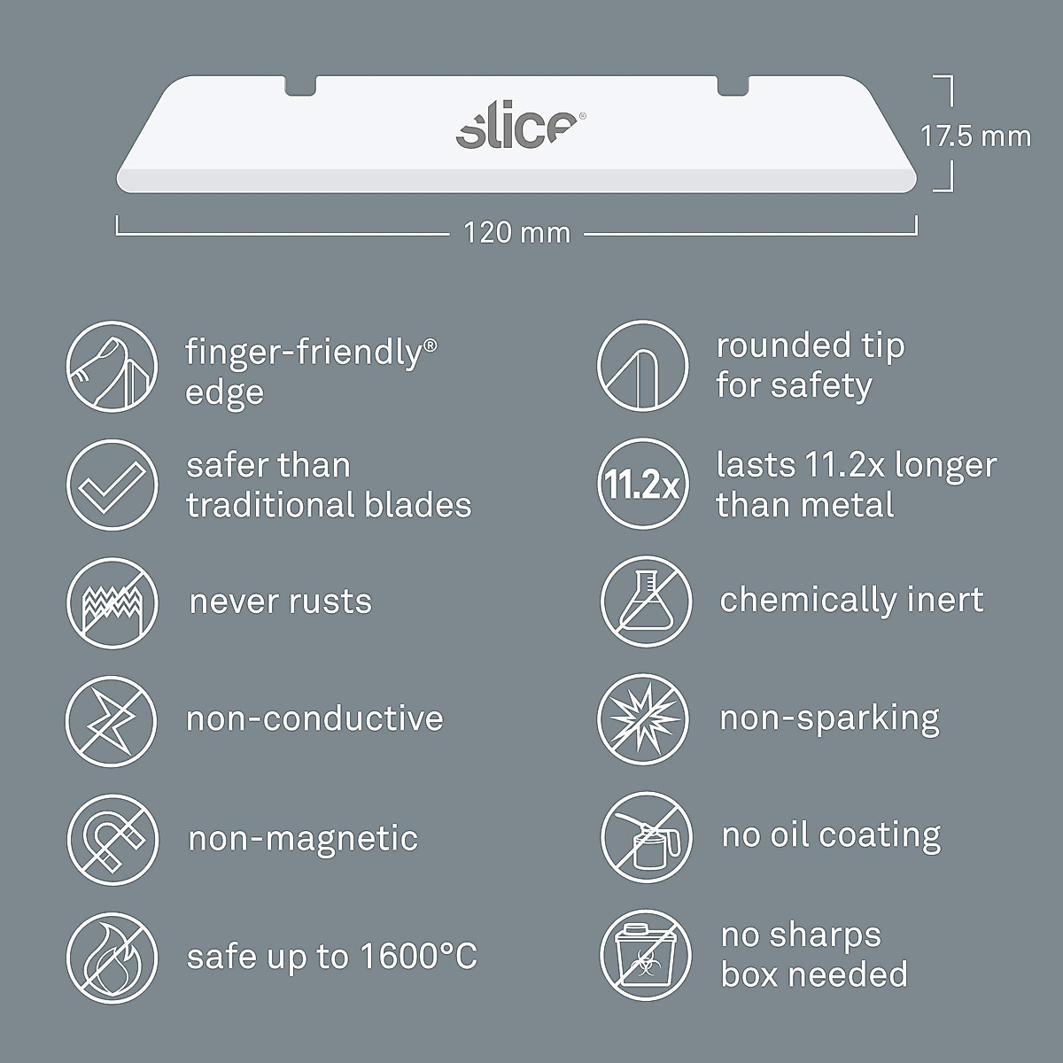 Slice 10538 Extra Long Industrial Blade, Advanced Ceramic, Ideal for Insulation, Batting, Foam, Finger-Friendly Safety Blade, Lasts 11x Longer Than Metal, Rounded Tip (4 Pack)