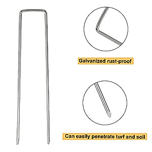 Whonline 300pcs Landscape Staples, 6 Inch 11 Gauge, Galvanized Garden Stakes, Landscape Pins, Ground Stakes for Yard Sod Anchoring Landscape Fabric Irrigation Tubing