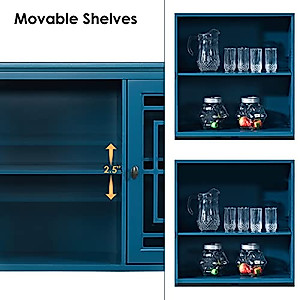 KIVENJAJA Buffet Cabinet with Storage, 60” Sideboard with 2 Glass Doors and Adjustable Shelves, Coffee Bar Table Credenza for Kitchen, Dining Room, Entryway, Living Room (Teal Blue)