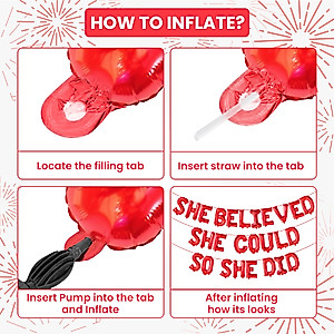 Large, She Believed She Could So She Did Banner - 16 Inch, Red Graduation Banner | Graduation Party Decorations 2023 | Congrats Grad Banner for Graduation Decorations 2023 | Graduation Party Supplies