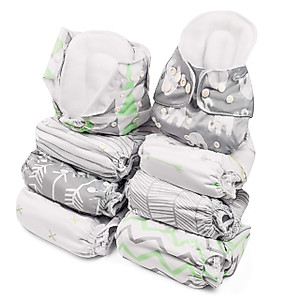 BaeBae Goods Newborn Cloth Diapers – 8 Reusable Cloth Diapers for Babies with 8 Cloth Diaper Inserts – Extra Leg Lining to Avoid Leakage - Waterproof Outside – Adjustable Size for Boys and Girls