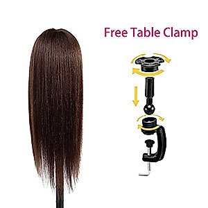NAYOO Long Hair Mannequin Head With Real Hair 60% Training Head Hairdresser Practice Styling Manikin Head Cosmetology Doll Head Straight Hair with 7 Tools and Stable Clamp Stand (26inch No makeup, 4#)