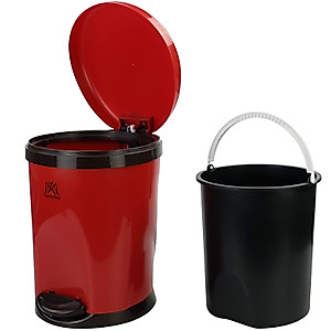 Easymanie 1.8 Gallon Round Pedal Trash Can, Small Waste Basket with Lid, Red Bathroom Garbage Can