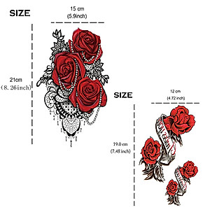 Yesallwas 4 Sheets Large Temporary Tattoo Sticker Fake Tattoos for Women Girls Models,Waterproof Long Lasting Body Art Makeup Sexy Realistic Arm Tattoos -Rose, Flowers，Jewelry 5.9x8.26inche (A)
