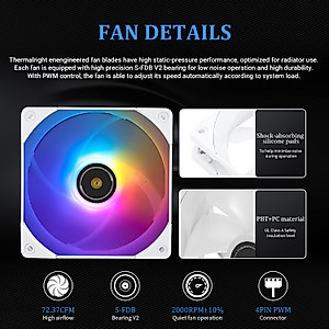 Thermalright Frozen Notte 360 White ARGB Water Cooling CPU Cooler, 360 CPU Cooler Specifications, 3×120mm PWM Fans, S-FDB V2 Bearings, Suitable for AMD/AM4, Intel LGA 1700/1150/1151/1200/2011/2066