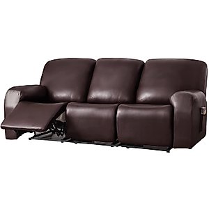 YYHSND 1/2/3 Seater Recliner Sofa Slipcover, PU Leather Reclining Cover Waterproof Furniture Protector Couch Covers for Cats Dogs (Color : Brown, Size : 3 Seater)