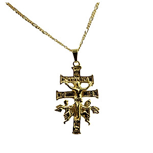 Cruz De Caravaca Cross 18k Gold Plated Pendant with 22 inch Chain