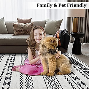 ROYHOME Large Modern Geometric Area Rug Waterproof Stain Resistant Bohemian Carpet Machine Washable Farmhouse Area Rug for Living Room Bedroom Dining Room, 6' x 9' Black/White