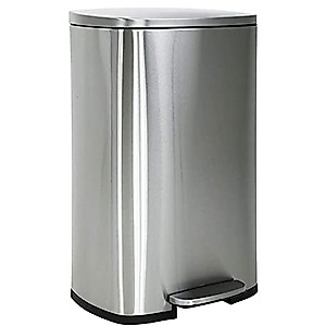 Kitchen Trash Waste Bin 13 Gallon Brushed Stainless Steel Garbage Can with Soft Slow Lid Pedal Trash Can High Capacity 50 Liter Removable Plastic Inner Bucket Large Trash Can for Home Office