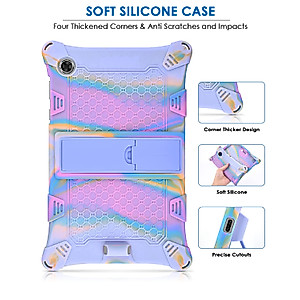 DETUOSI Silicone Case for Lenovo Tab M10 FHD Plus 10.3" 2020 Release (TB-X606X/X606F) with Strap & Stylus Pen, Slim Lightweight Folded Stand Protective Cover for Tab M10 FHD Plus, Rose Red & Purple