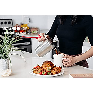 Barista Warrior French Press with Thermometer - Insulated Coffee Press - Stainless Steel French Press Coffee Maker (1.0L | 34 fl oz) (White)