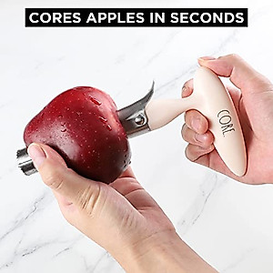 Rae Dunn Stainless Steel Corer - Easily Removes Cores and Pits from Apples, Pears, Peppers, Pineapples, and More, White