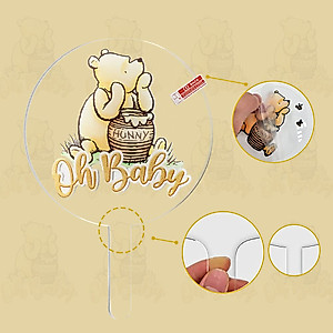 Winnie Cake Topper Oh Baby Acrylic Cake Topper with Cute Bees and Balloons Cake Decoration for Kids Birthday Baby Shower Party Supplies