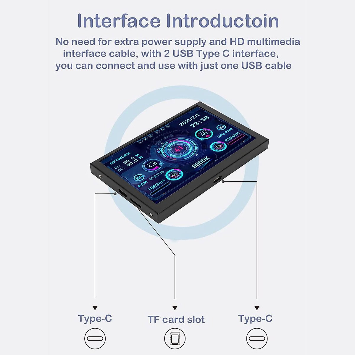Dilwe 5 inch IPS USB Mini Screen PC CPU HDD Data Monitor, Computer Temp Monitor 5 Inch IPS Screen Multiple Theme USB PC CPU Data Monitor for PC CPU GPU