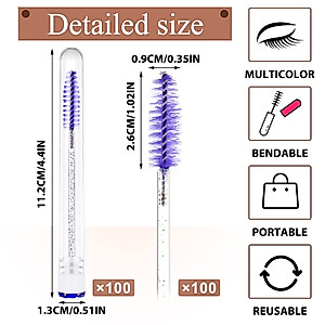 200 Pieces Mascara Wand Tube Set 100 Pcs Lash Spoolies for Eyelash Extensions 100 Pcs Diamond Empty Mascara Brush Disposable Colorful Eyebrow Applicator Makeup Tool, Mix Color (Lovely)