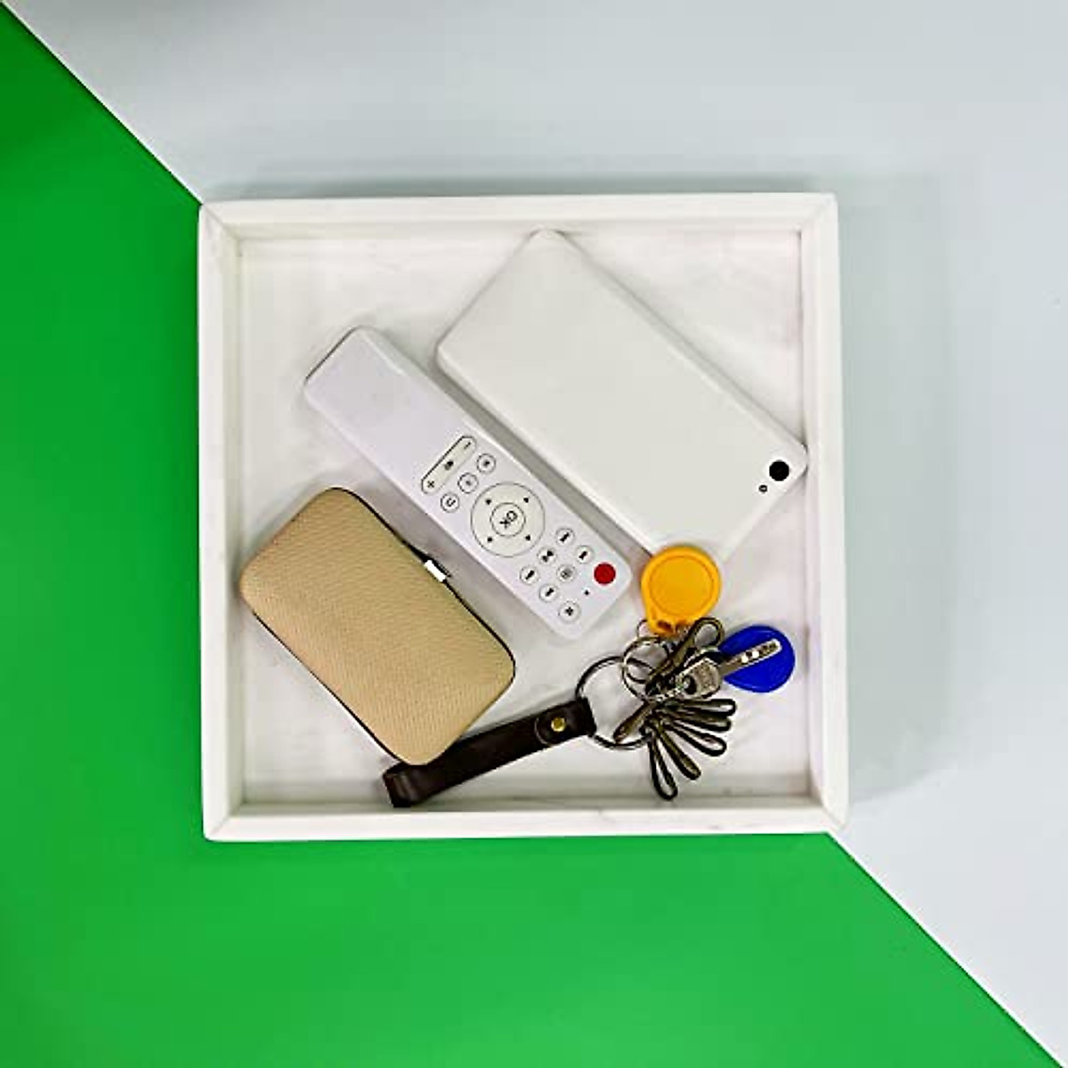 StonePlus Natural Marble Square Neat Makeups Organizer/Bathroom Vanity Tray for Razor Towel Toothpaste (9.84x9.84x1.18in, Volakas White)