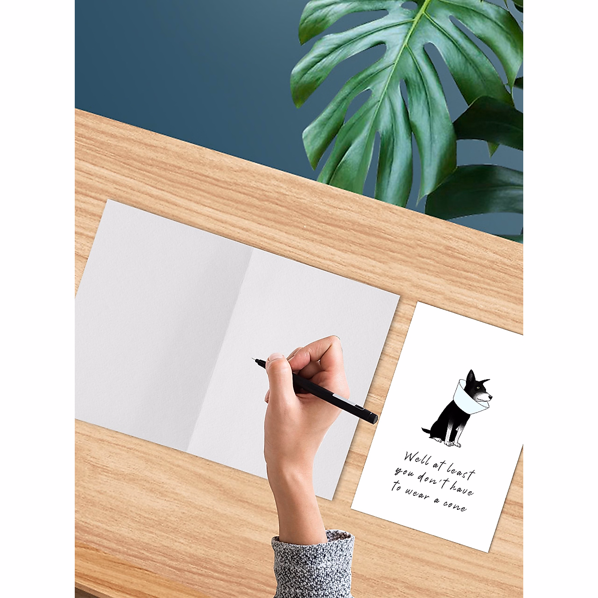 Heollaok Funny Recovery Card for Him Her, Humorous Get Well Soon Card for Friends, Well at Least You Don't Have to Wear a Cone Card, Cute Pug Cone Card