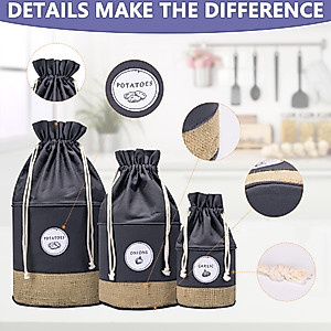 MERAKI HOME Potato Onion Garlic Storage Containers - Farmhouse Kitchen Storage Organization Pots - Sustainable Jute Cotton Vegetable Baskets Bins - Drawstring Holder