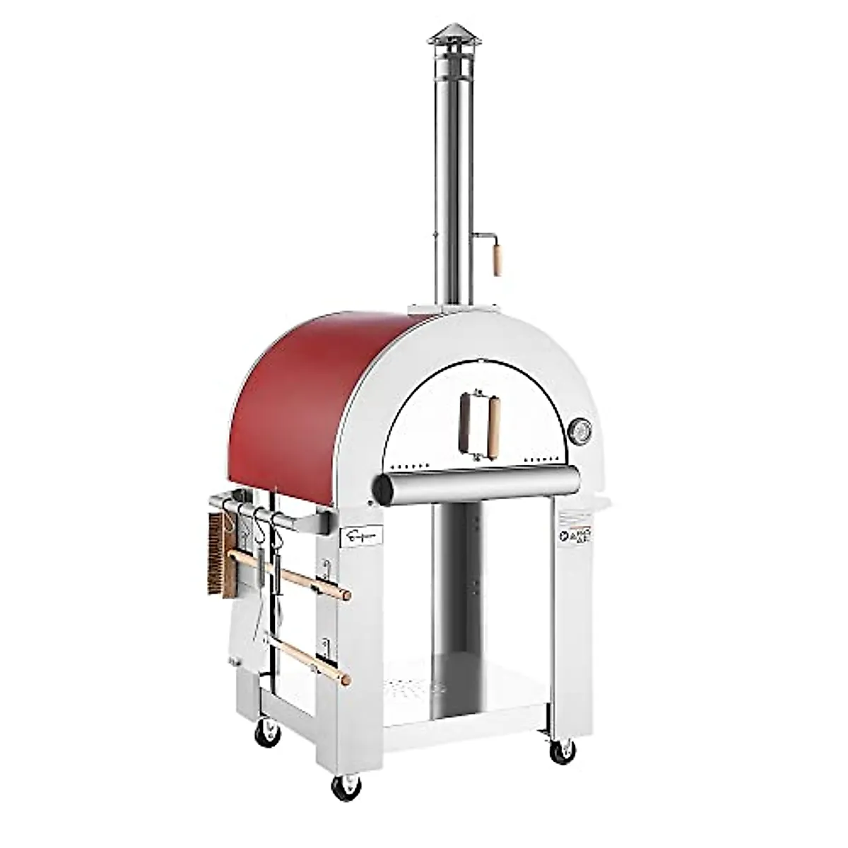 Empava Wood Fired Pizza Oven Painted Red for Outdoor Kitchen in Stainless Steel, 33 Inch
