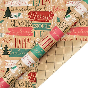 RUSPEPA Christmas Wrapping Paper, Kraft Paper - Christmas Tree, Snowflake and Seasonal Brocade Style Designs - 4 Rolls - 30 inches x 10 feet per Roll