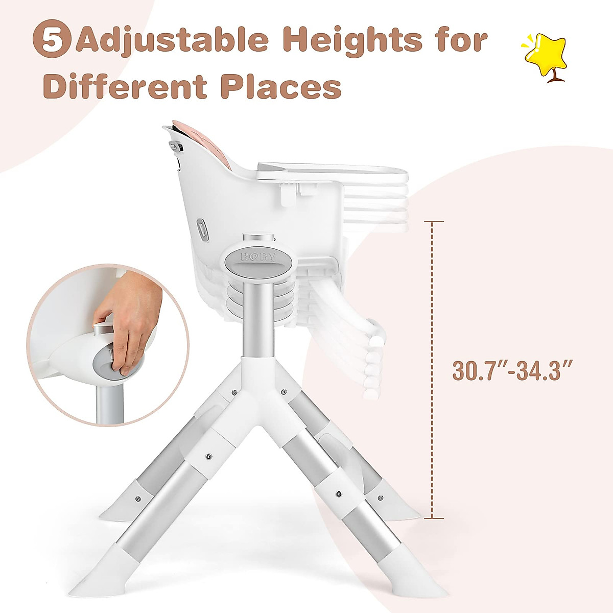 INFANS Baby High Chair, Modern Convertible Design Highchair with Aluminum Construction, 5 Different Heights, Removable Tray, Detachable PU Leather Cushion, Dinning Seat for Infant and Toddlers Pink