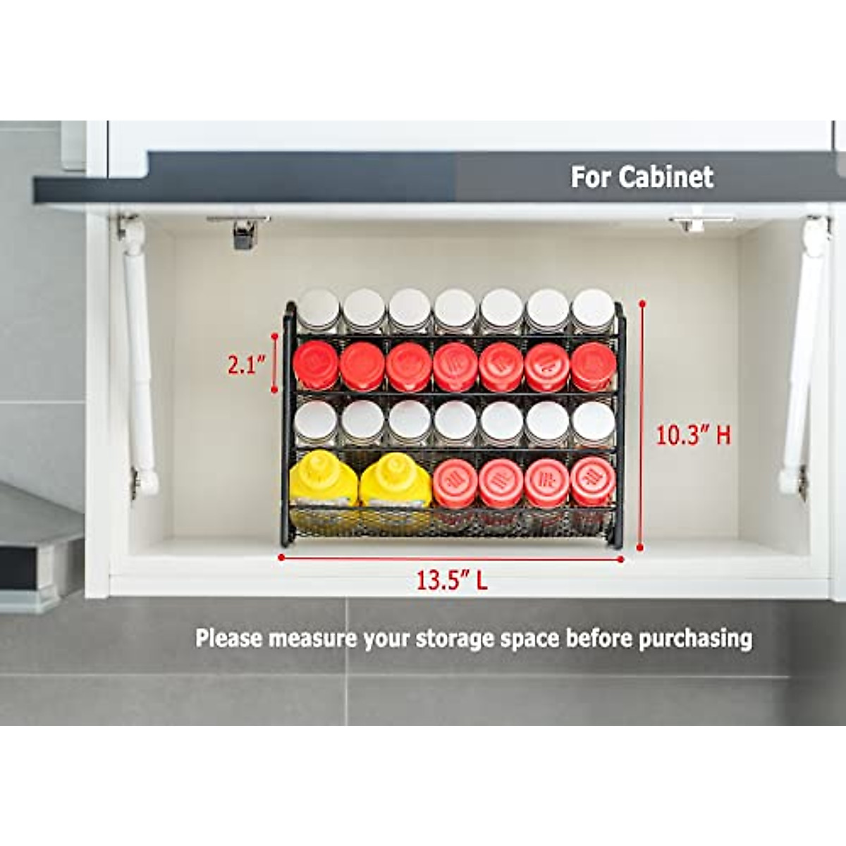 REEQMONT 4 Tier Spice Rack Organizer Storage Jar Stand Holder, for Cabinet Countertop or Wall Mount Pantry Cupboard Door, Black