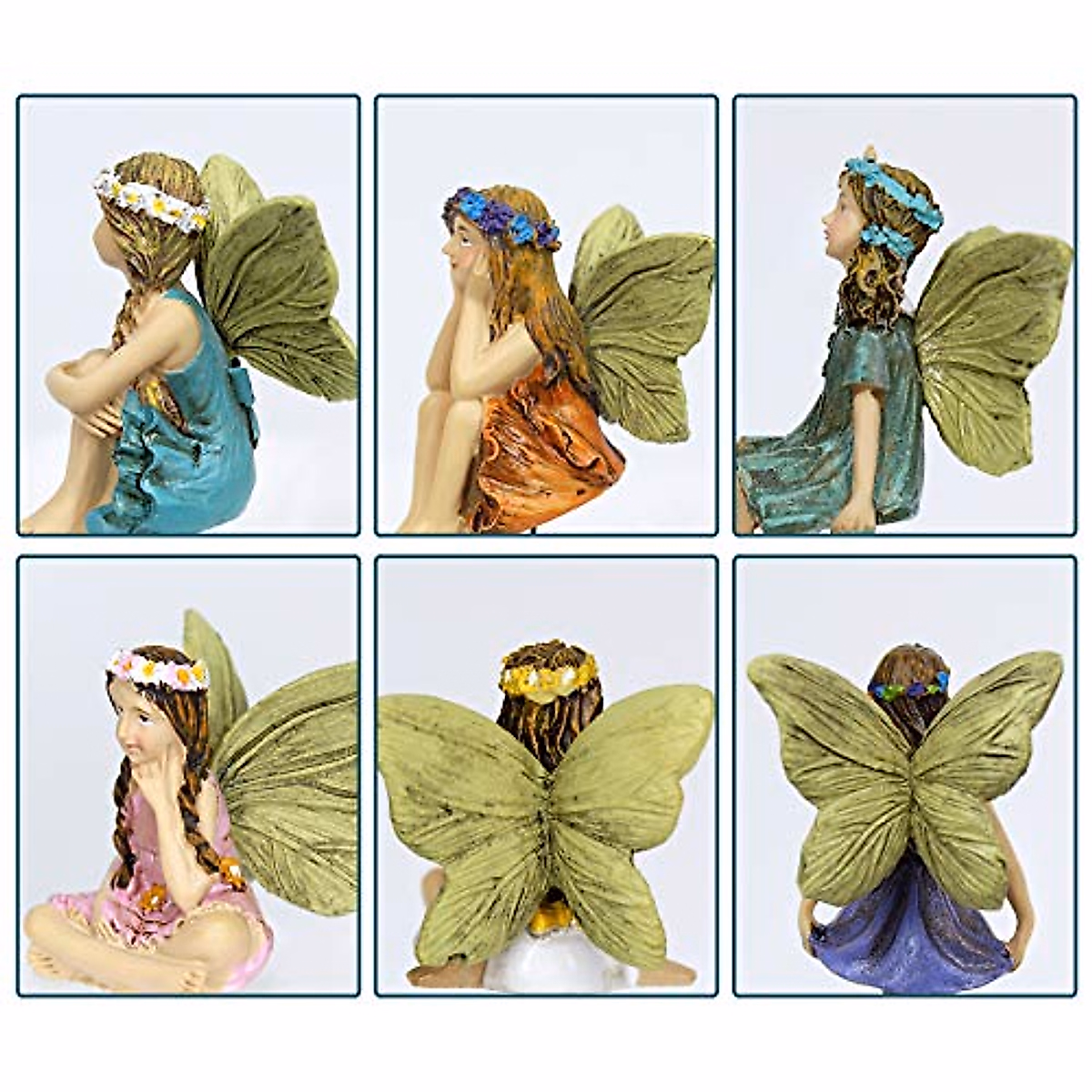 Dorlotou Fairy Garden Figurines 6pcs Miniature Fairies for Outdoor Garden Décor
