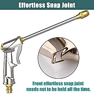 Upgrade Long Rod Garden Hose Nozzle High Pressure 360° Rotaing Brass Metal Water Adjustmen Sprayer Gun for Car Washing, Plants and Lawn, Patio Gardening, Pets Shower (Hose Nozzle + Quick Connector)