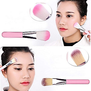 Pimoys Children Makeup Brushes, 7Pcs Makeup Brush Set Foundation Eyebrow Eyeliner Brush Cosmetic Concealer Brushes for Kids Girls, Women trave - Pink with case