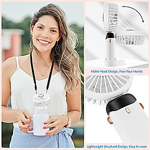 Portable Mini Fans Handheld, 5 Speeds Personal Fans with LED Screen Adjustable Cooling Fan Removable Base, 5000mAh Large Capacity Quiet USB Rechargeable Fan for Home Office Outdoor Travel-White