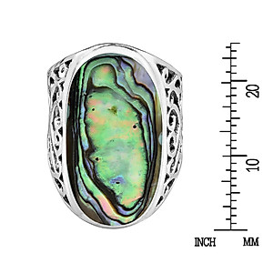 AeraVida Vintage Elegant Large Oval Abalone Shell Intricate Heart Filigree .925 Sterling Silver Ring (6) For Women
