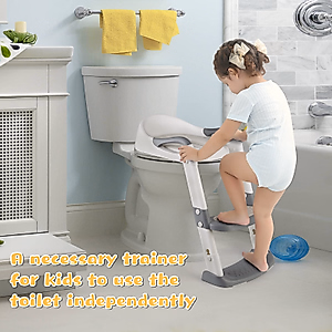 TEMFAU Potty Training Seat with Anti-Slip Step Ladder, Foldable Toilet Seat with Splash Guard & Soft Cushion for Toddler Kids, Height Adjustable Potty Training Toilet for Boys Girls, Grey