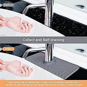 Sink Splash Guard Silicone Faucet Mat for Kitchen Sink Foldable Sink Mat Behind Faucet, TEMASH Faucet Handle Drip Catcher Tray Drain Drying Pad Countertop Protector for Kitchen Bathroom Bar RV(Grey)