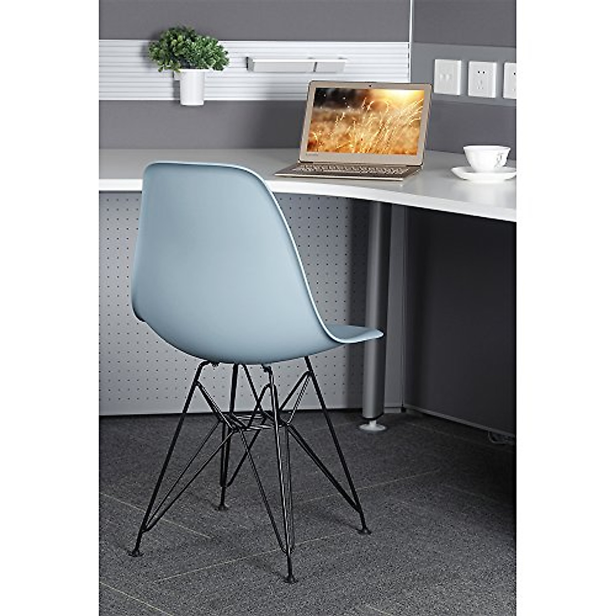 GIA Contemporary Armless Dining Chair, Qty of 2, Fog Seat with Black Metal Legs